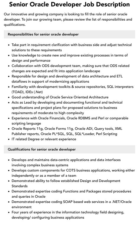 senior oracle developer job description velvet jobs
