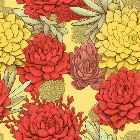 Premium Photo Seamless Floral Pattern With Red And Yellow Flowers On