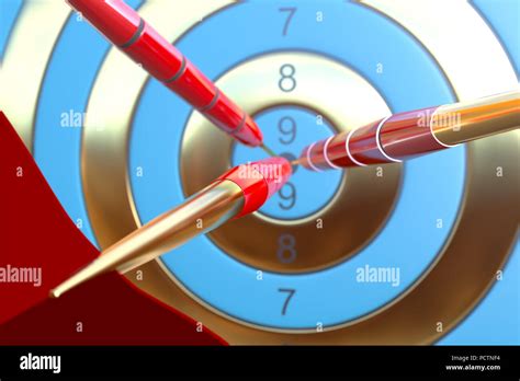 Two Three Red Darts Hitting The Bullseye Aim Concept Of Success 3d