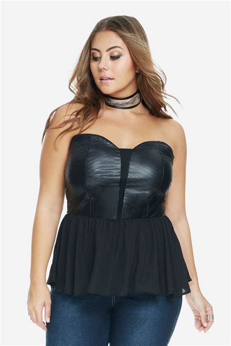 Plus Size Ioanna Strapless Faux Leather Peplum Top Leather Peplum