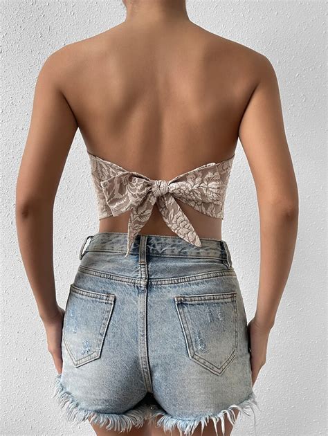 Shein Privé Floral Print Fringe Trim Bandana Hem Tube Top Shein Usa