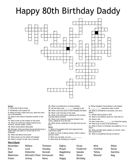Happy 80th Birthday Daddy Crossword Wordmint