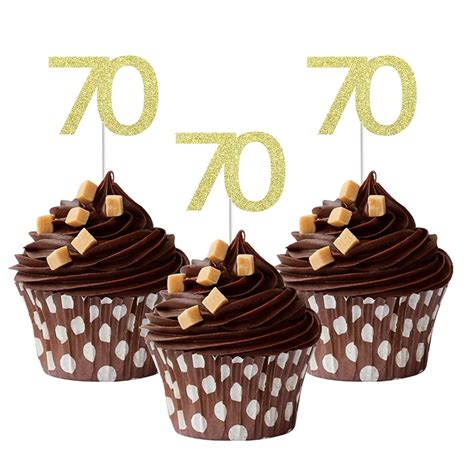 Buy Sumerk 24pcs 70 Cupcake Toppers Gold Glitter 70th Birthday Cupcake