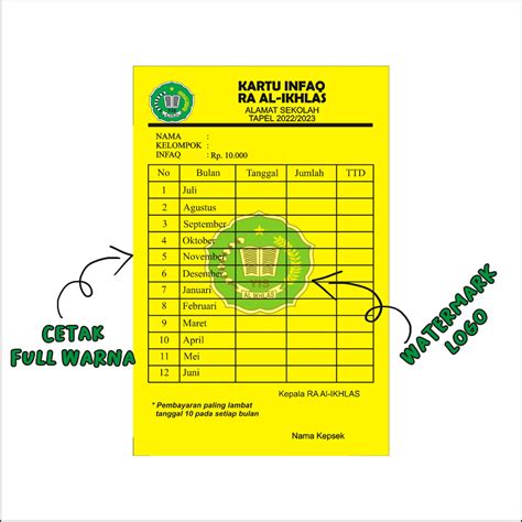 Jual Kartu Iuran Custom Spp Infaq Syahriyah Iuran Bulan Iuran Shopee