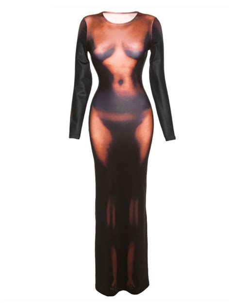 Aanda 3d Body Print Bodycon Maxi Dress Ariella And Ayana