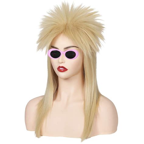 Fantalook Long Straight Blonde 80s Mullet Wig For Men And Women