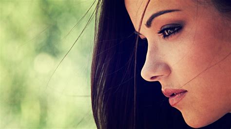 Brunettes Women Lips Long Hair Brown Eyes Depth Of Field