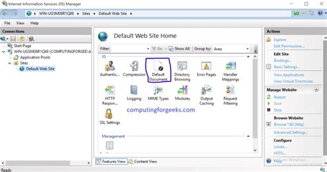 how to configure default site in iis server 2019 computingforgeeks