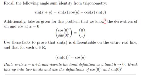 Prove That Sin X Is Differentiable On The Entire