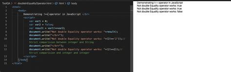 equality operator vs inequality operator in javascript
