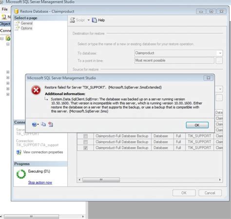 สอบถามเรื่องการ restore database แล้วขึ้น เออเร่อครับ