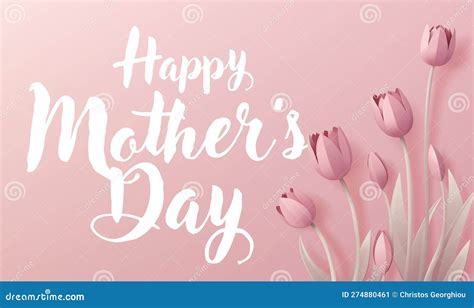 Happy Mothers Day Paper Craft Tulips Design Stock Vector Illustration