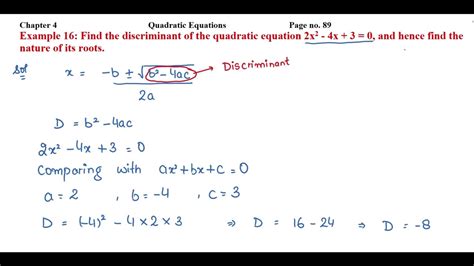 Find The Discriminant Of Quadratic Equation 2x2 4x 3 0 And Hence