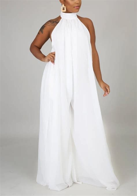 High Neck Halter Wide Leg Chiffon Jumpsuit
