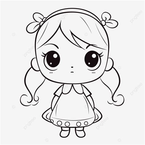 小女孩卡通剪貼畫兒童公主裙輪廓素描著色頁 向量 色調繪圖 基調輪廓 基調素描向量圖案素材免費下載，png，eps和ai素材下載