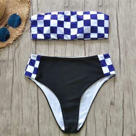 High Waist Bikini Swimwear Women Bandeau Collar High Cut Bikini Set
