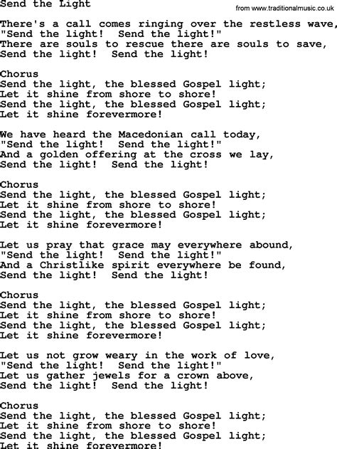 Hymn And Gospel Song Lyrics For Send Us The Light By Charles Brown