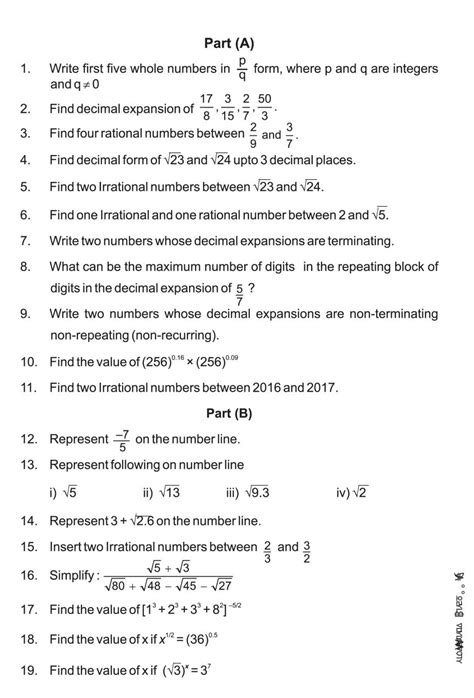 class 9 math number system notes important questions and practice paper