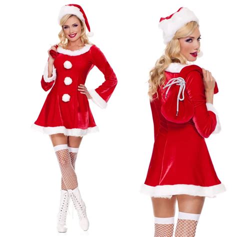 Adult Red Cute Christmas Dress Costumes Miss Santa Claus Costume For
