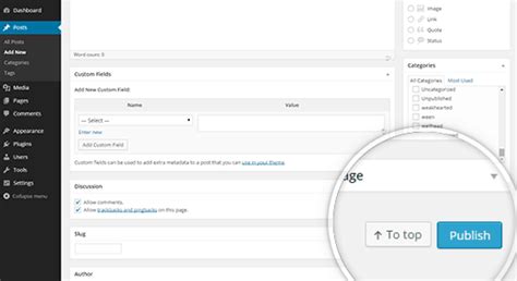 how to update publish wordpress posts from the bottom of the screen