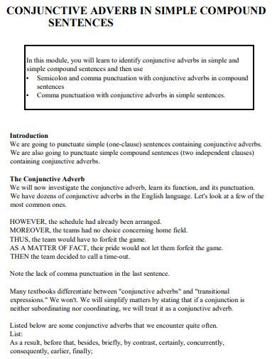 Conjunctive Adverb 5 Examples How To Use Pdf