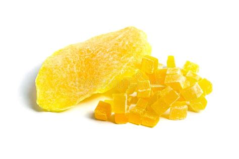 Diced Mango Isolated On White Sweet Dried Fruit Dehydrated Mango
