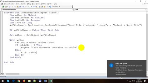 how to import data from word table into excel with vba