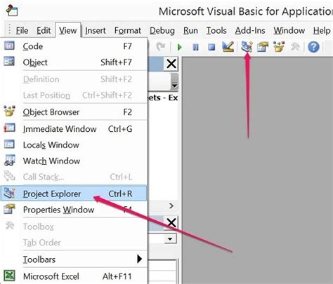 view project explorer command excel macros excel tutorial
