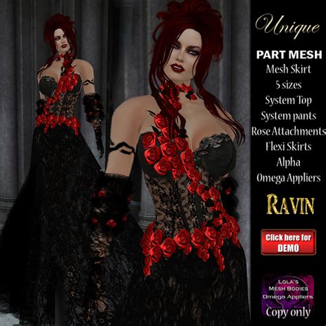 Second Life Marketplace Sd Ravin Red Rose Goth Gown Promo 99l