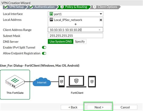 fortigate how to configure ipsec vpn client to site on fortigate