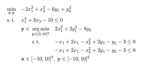 math mode aligning two level optimization problem tex latex stack