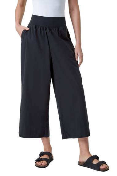 Roman Black Elastic Waist Wide Leg Cotton Cropped Culottes Matalan