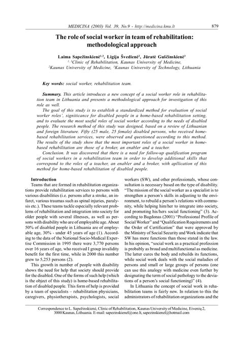 Pdf The Role Of Social Worker In A Team Of Rehabilitation