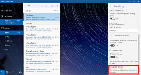 how to enable or disable focused inbox in mail app in windows 10
