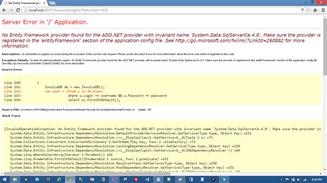 no entity framework provider found for the ado
