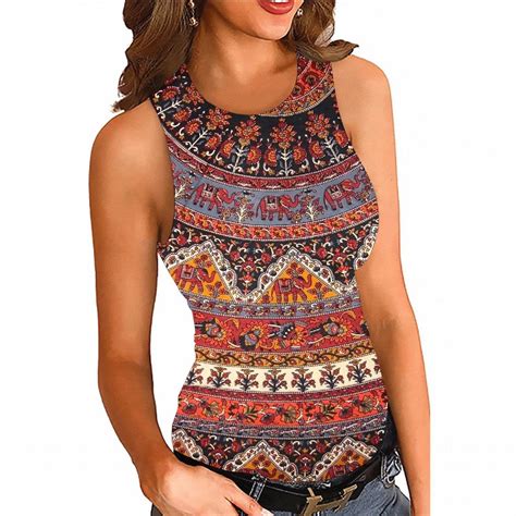 Satın Alın Womens Summer Sleeveless Crewneck Top New Fashion Print