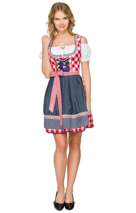 Deluxe Traditional Bavaria Oktoberfest Dirndl Blue Red Plaid Beer Wench