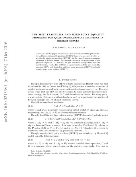 pdf the split feasibility and fixed point equality problems for quasi
