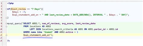 phpstorm php variable statement at end of sql query produces error