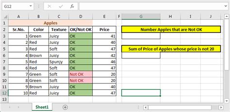 excel operations if not equal to