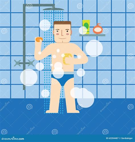 El Hombre En El Cuarto De Baño Que Toma Una Ducha Ilustración Del