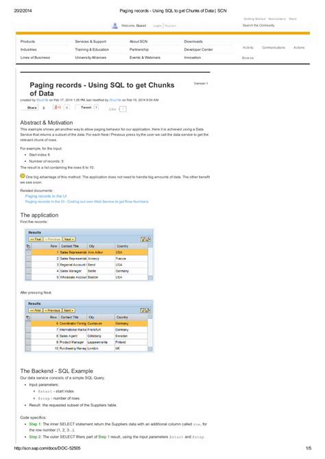 pdf visual composer paging records using sql to get chunks of