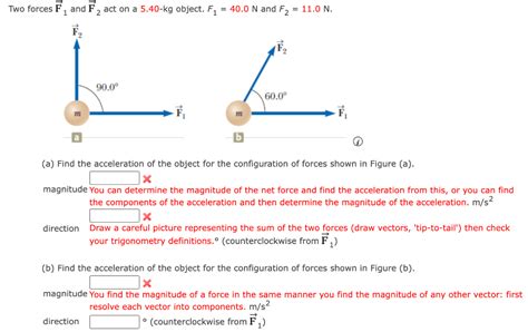 Solved Two Forces F1 And F2 Act On A 5 40 Kg Object F1 40 0