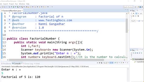 java program to compute the factorial of given number