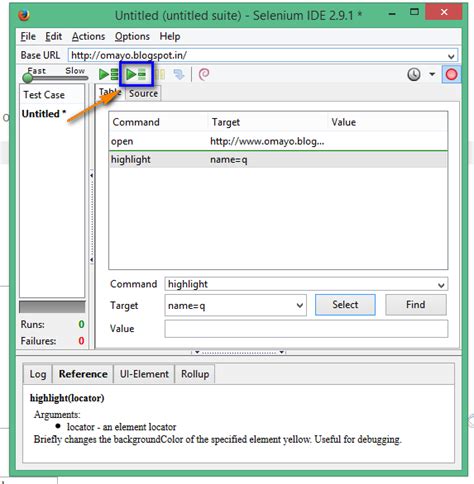 selenium by arun highlight command in selenium ide for