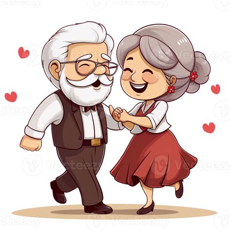 Chibi Elderly Old Couple Grandma Grandpa Smiling And Holding Hand And