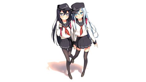 Thighhighs Kantai Long Blush White Blue 2k Black Hat Seifuku