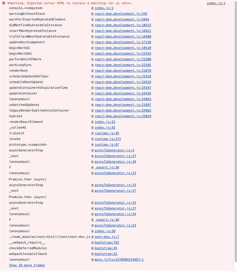 express how to debug warning expected server html to contain a