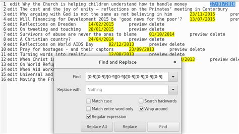 quickly removing date time stamps from a text file using find and