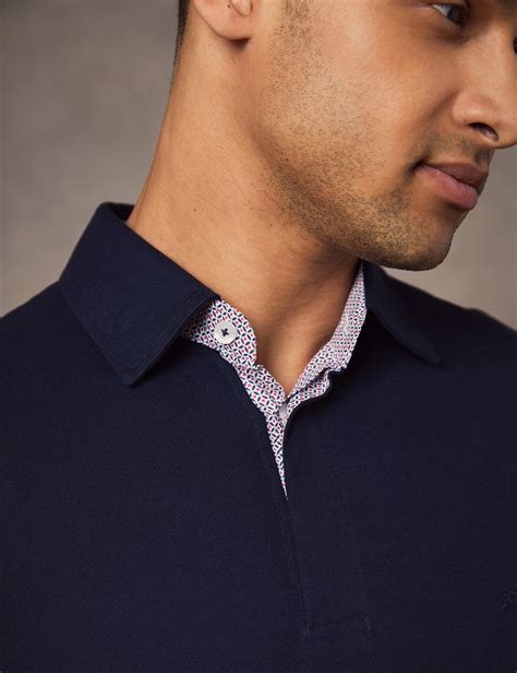 Mens Navy Mercerised Pique Cotton Polo Shirt Short Sleeve Hawes